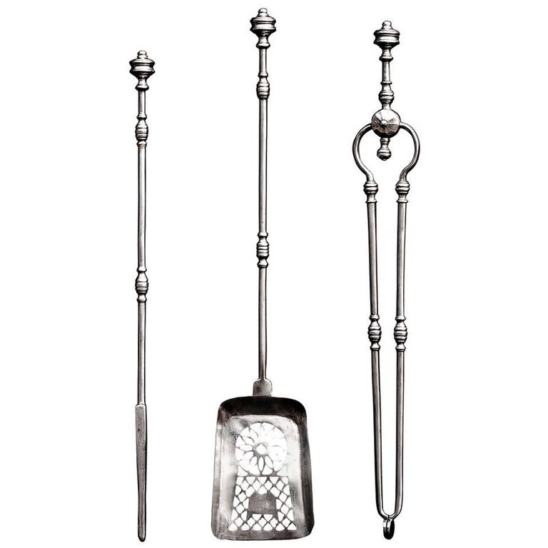 Set of Early 19th Century Steel Firetools with Turned Handles at 1stDibs