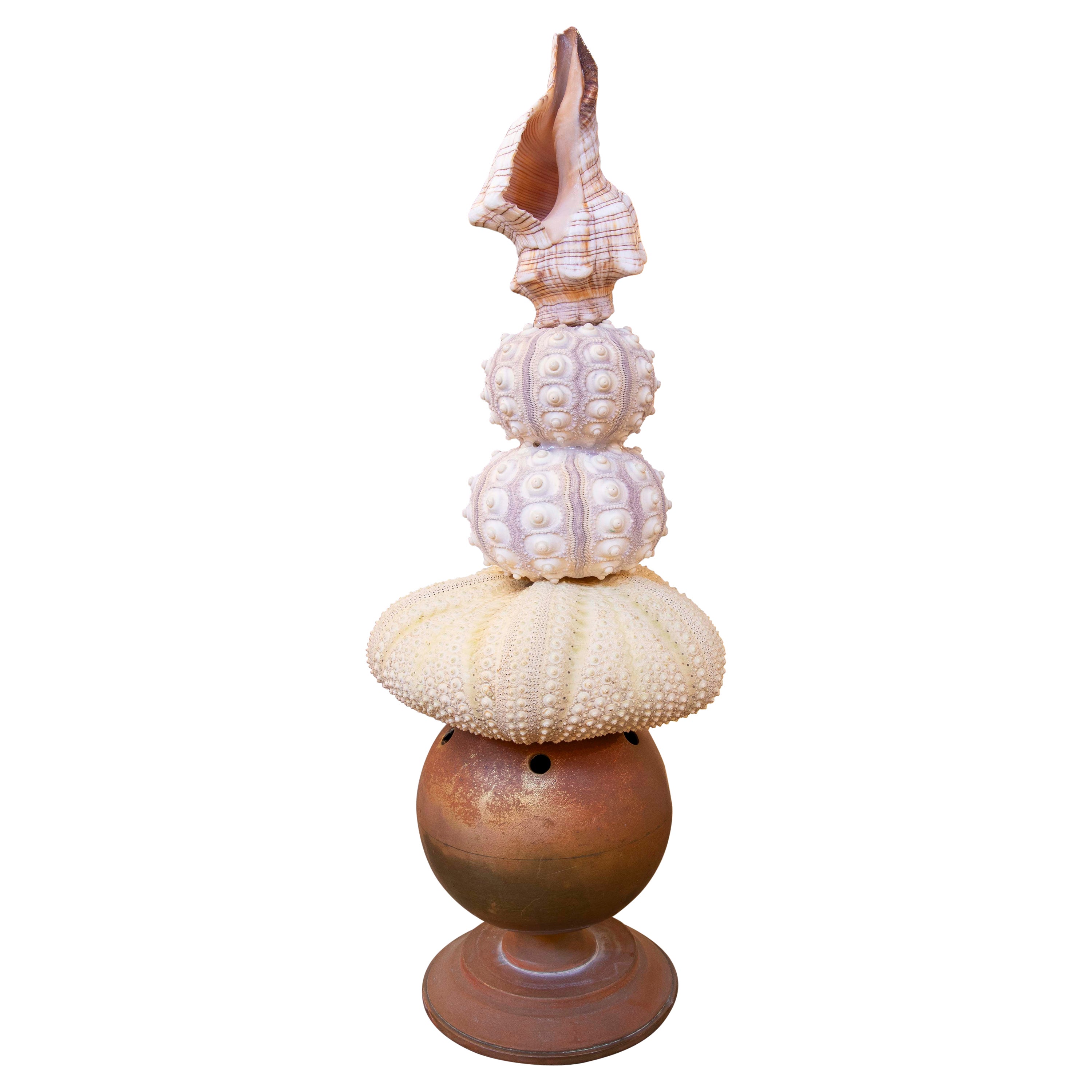 Sculpture with Seashell Assemblage and antique wood Base For Sale at ...