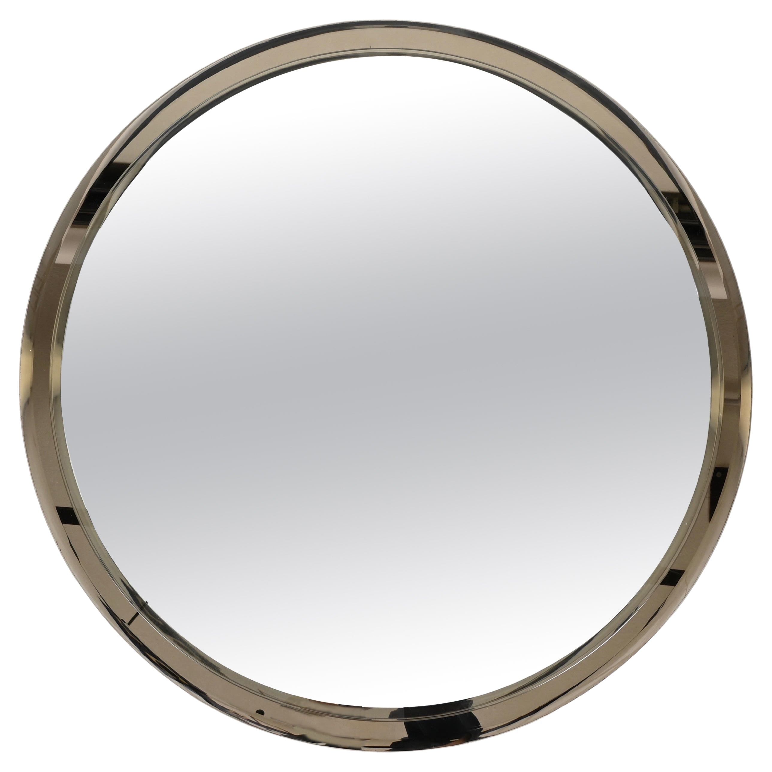 Mid-Century Italian Round Mirror with Bronze Crystal Frame, Cristal ...