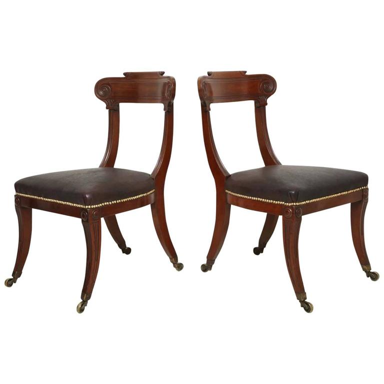 Pair of English Regency Mahogany Side Chairs For Sale at 1stDibs