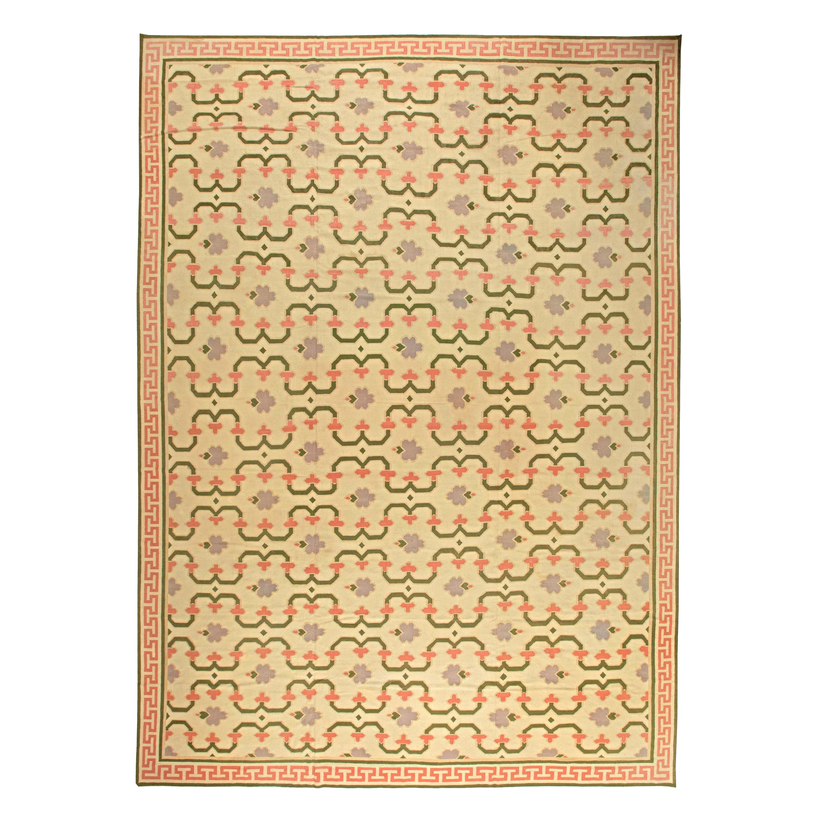 Doris Leslie Blau Midcentury Indian Dhurrie Striped Blue Cotton Rug For ...