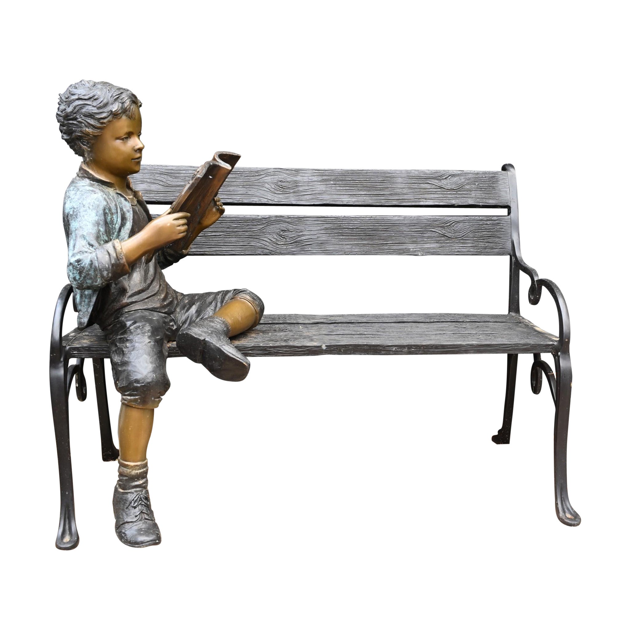 Bronze Garden Bench Boy Statue Seat For Sale at 1stDibs