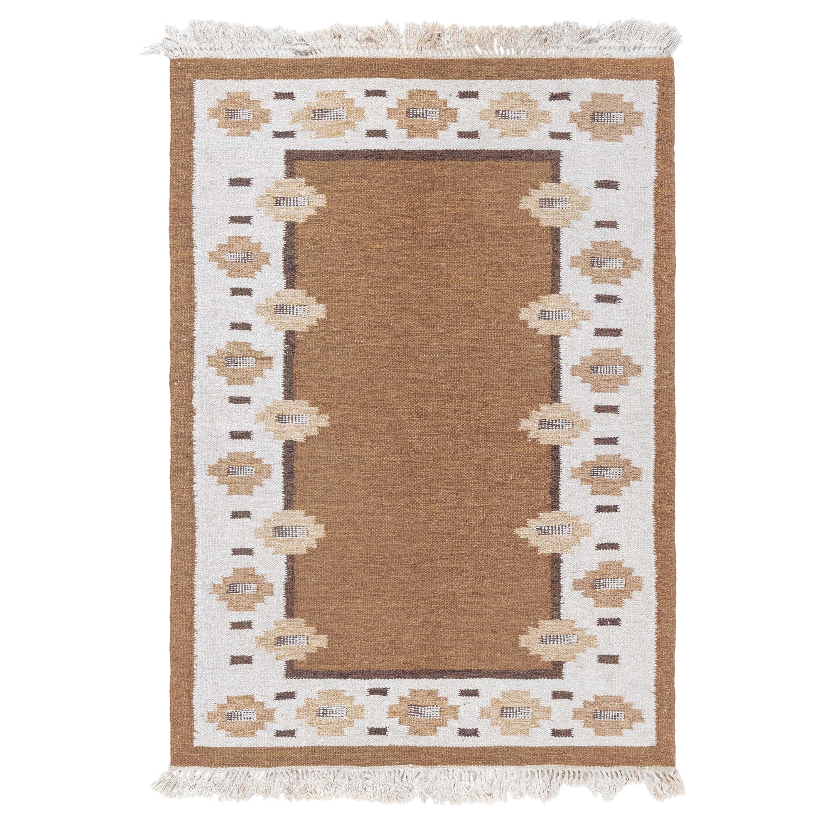 Vintage Swedish Flat Woven Rug For Sale at 1stDibs