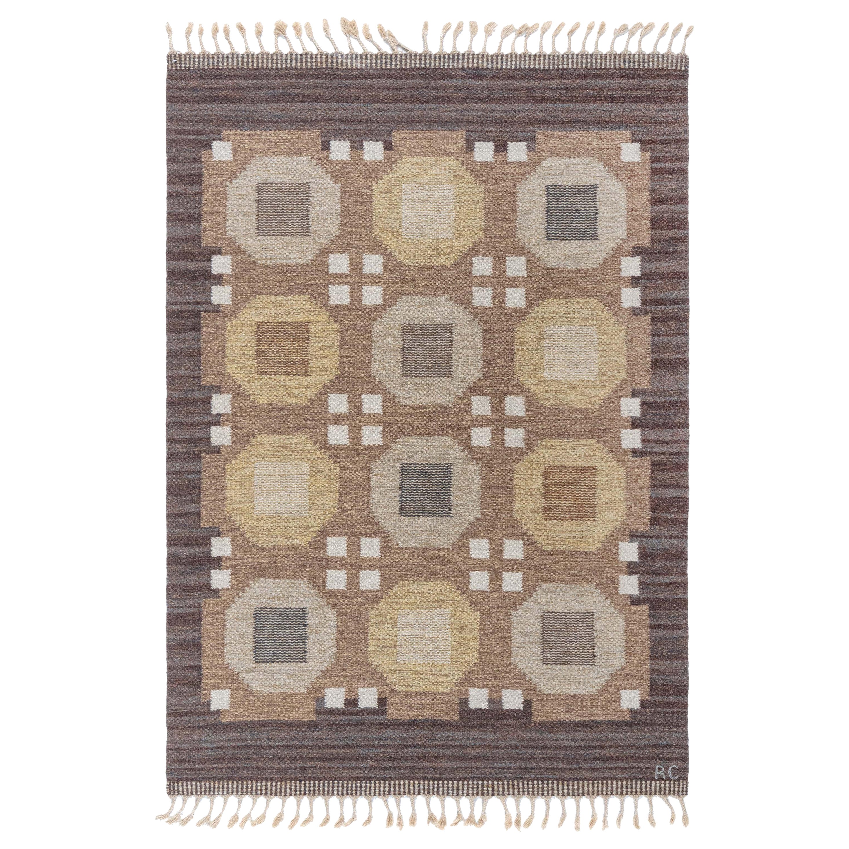 Vintage Swedish Flat Woven by Rakel Carlander For Sale at 1stDibs