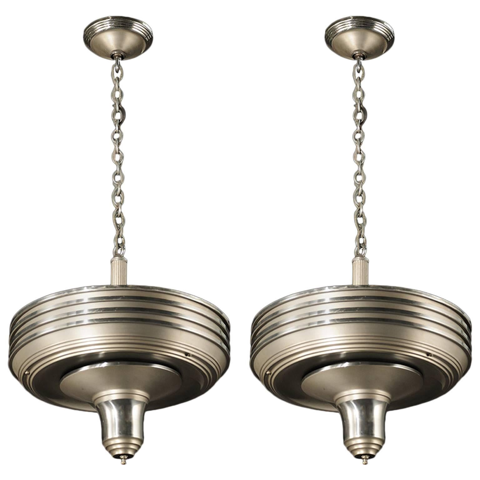 Pair of Streamline Art Deco Pendant Lights For Sale at 1stDibs