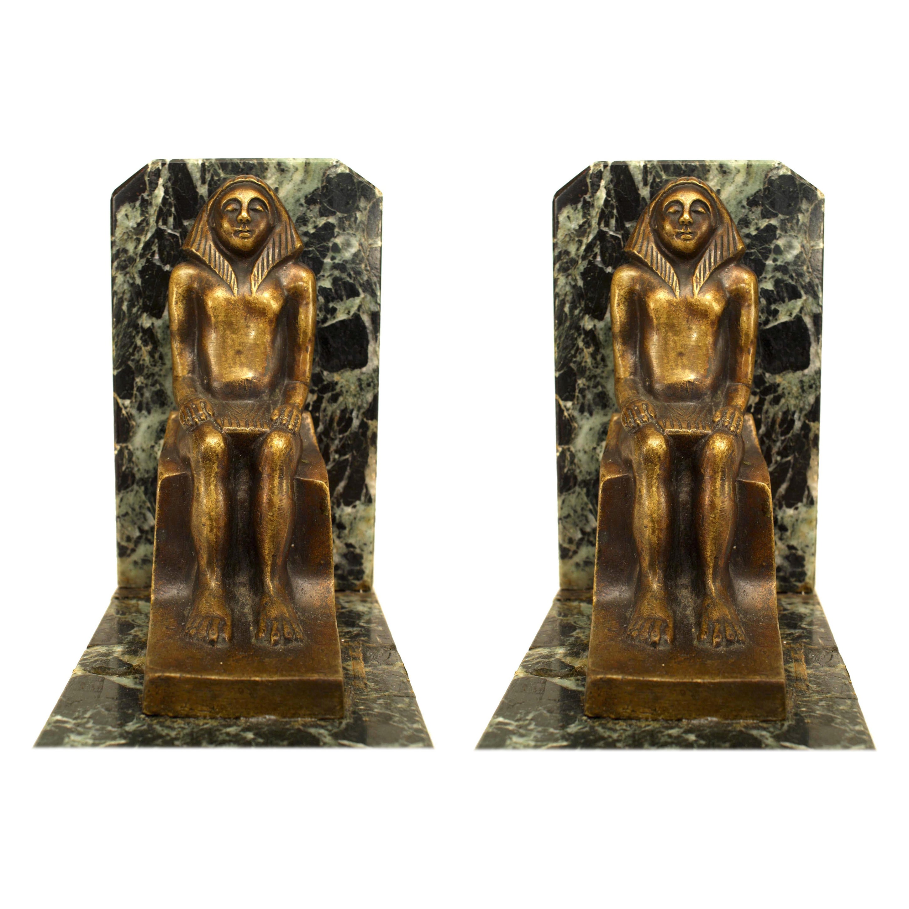 Pair of Egyptian Green Marble and Bronze Bookends For Sale at 1stDibs