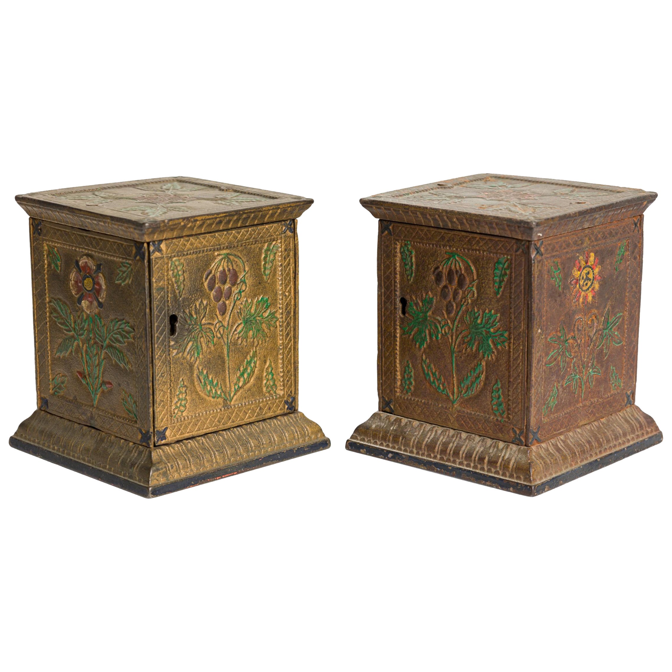 Pair of American Country Antique Cast Metal Floral Design Rectangular ...