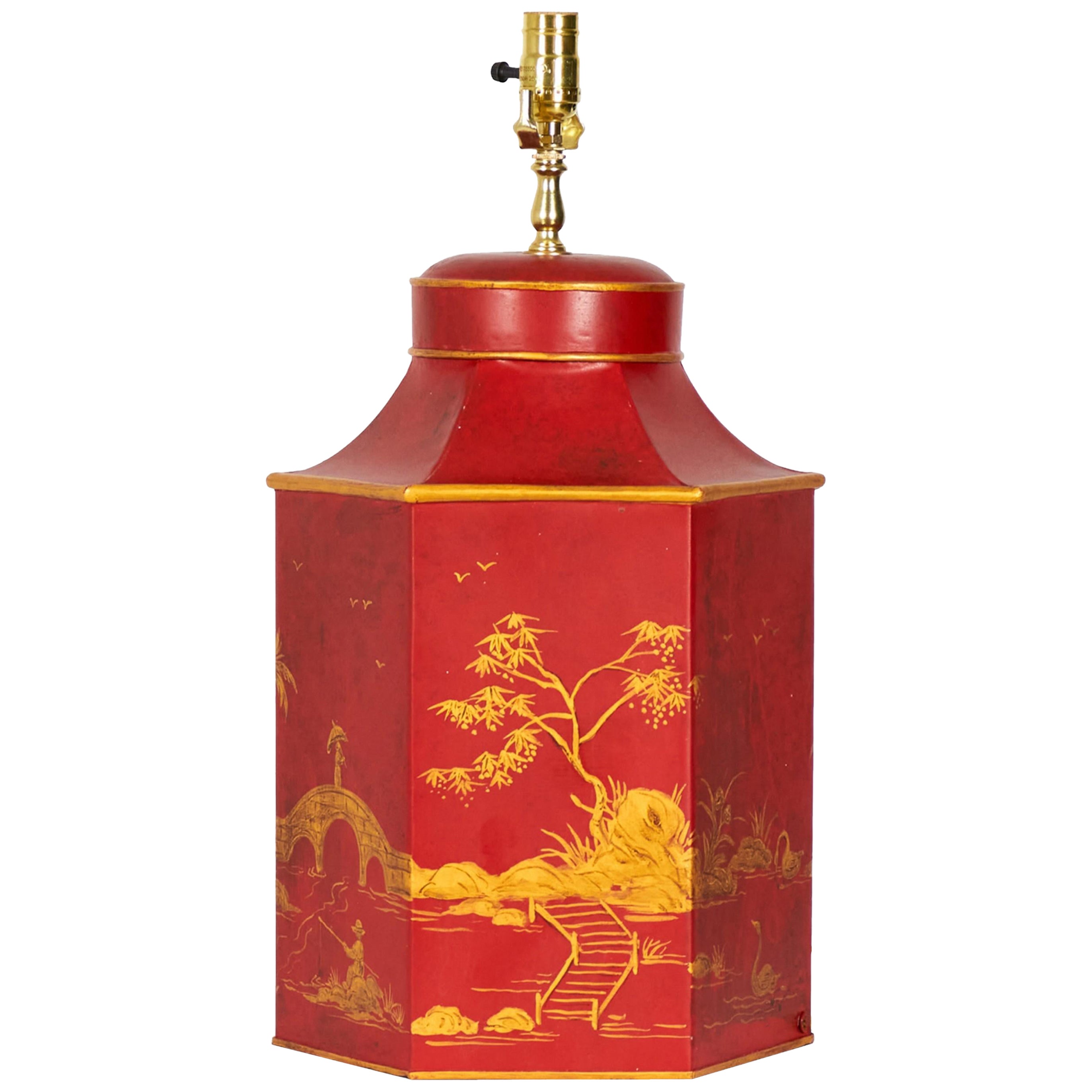 Vintage Muted Gold and White Hand Painted Hexagonal Shaped Table Lamp ...