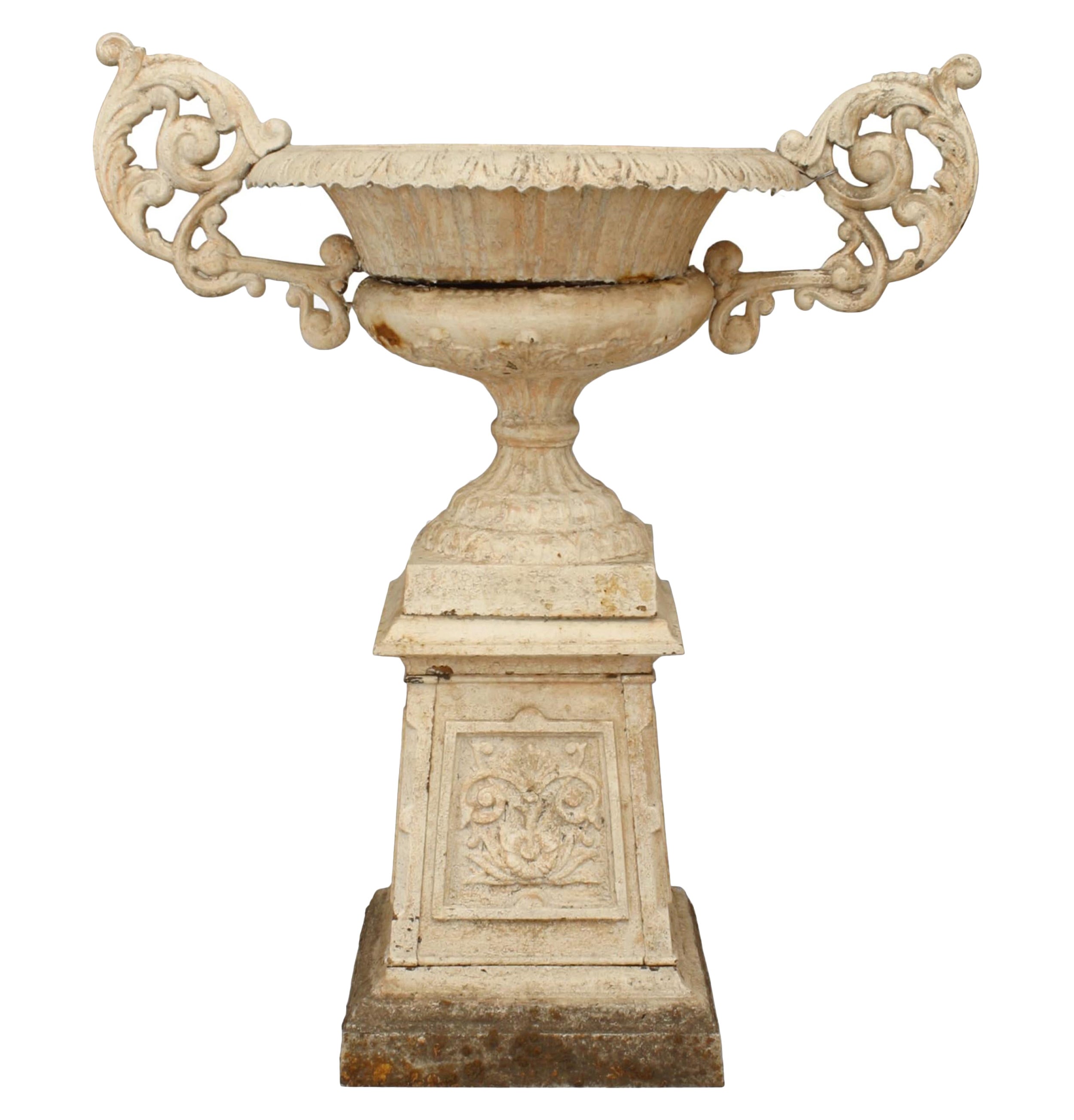 Outdoor Victorian White Painted Iron Urn For Sale at 1stDibs