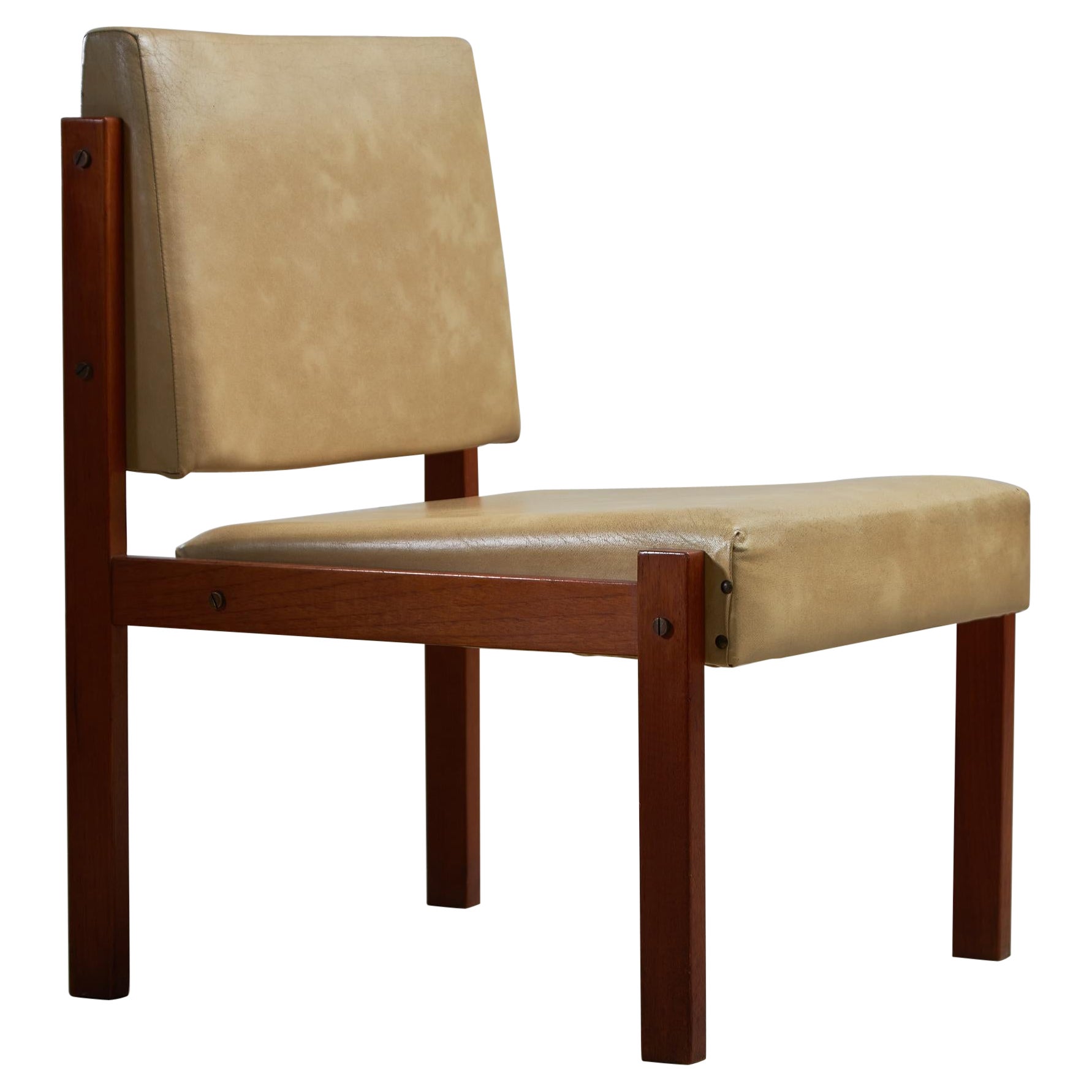 Angular, Teak Wood and Leather Chair with Copper Details, 1970s For ...