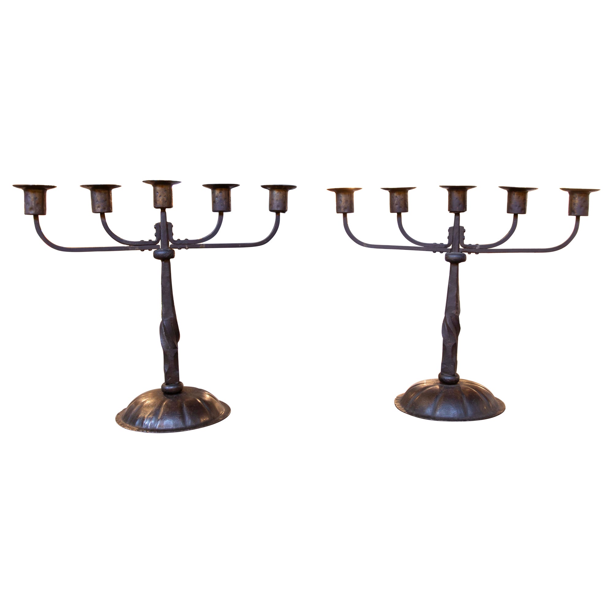 1980s Pair of Iron Table Candle Holders For Sale at 1stDibs