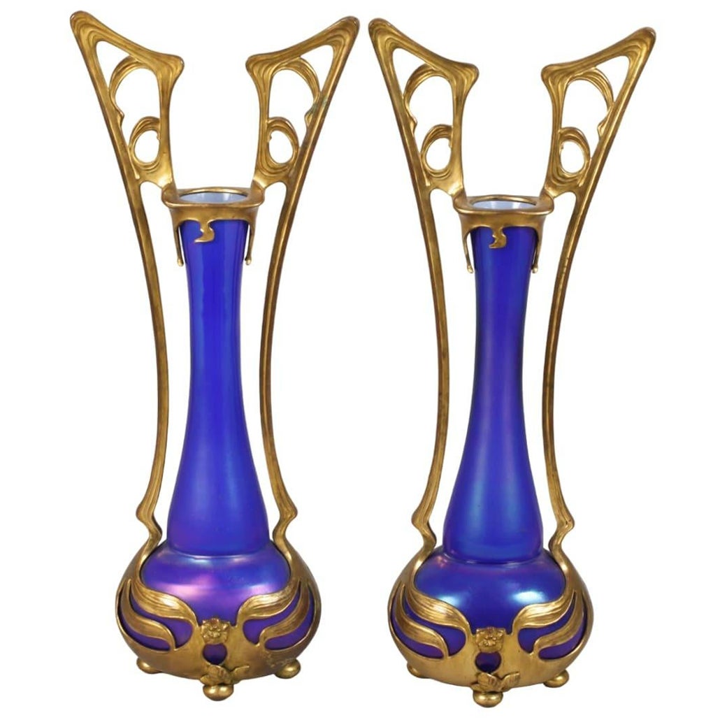 Pair Art Noveau Style Mantle Vases at 1stDibs