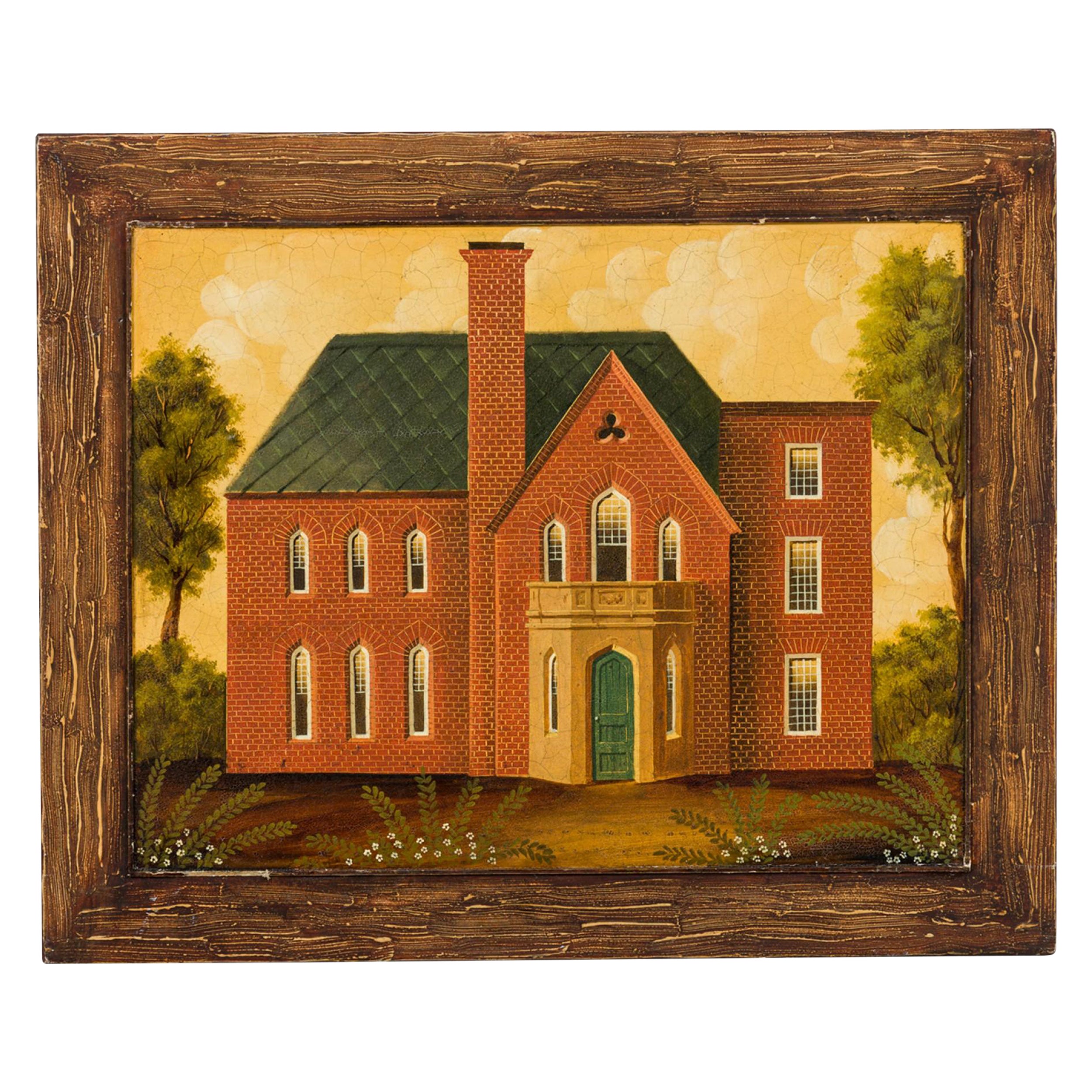 English Country Brick House Acrylic Painting For Sale at 1stDibs