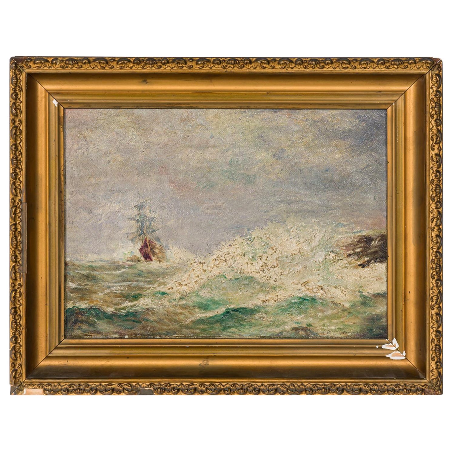 Vintage Ocean Oil Painting in Giltwood Frame by German Artist V. Berk ...