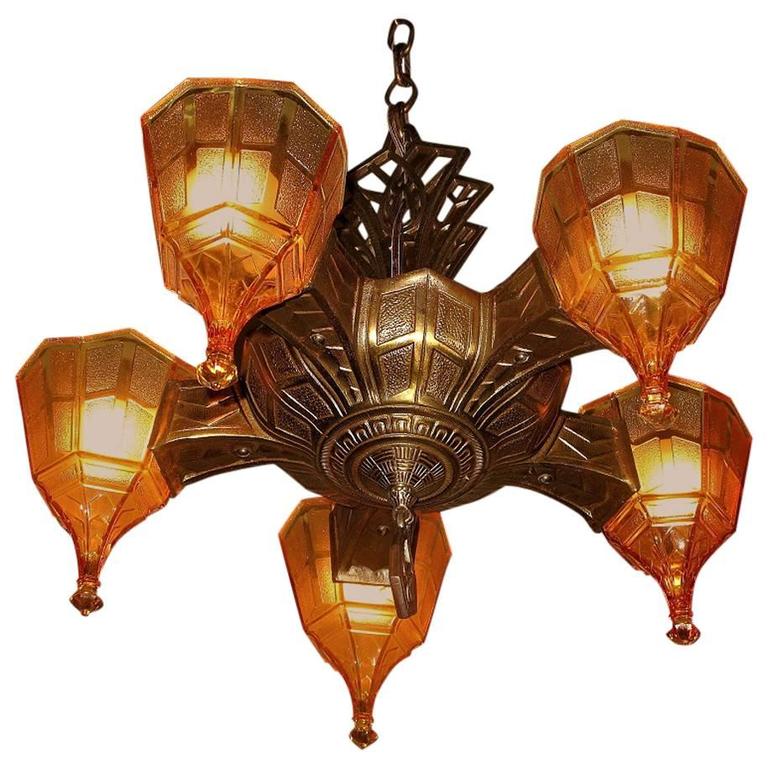 Five Shade Vintage 1920s Tudor Fixture, Original Copper over Cast Iron ...