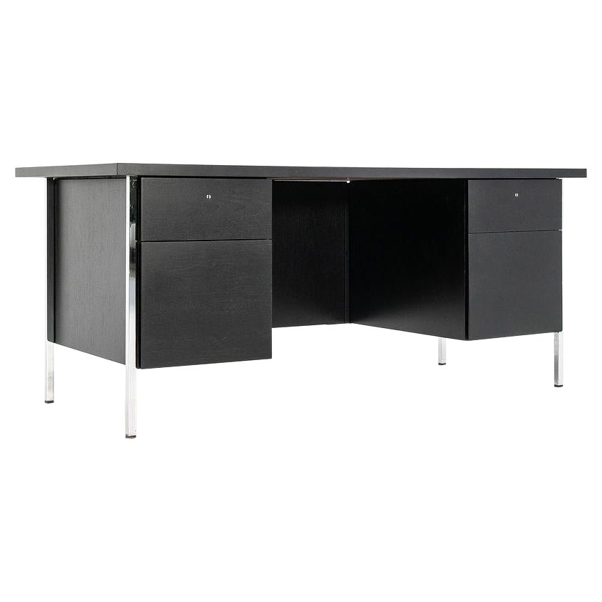 1960s Florence Knoll Double Pedestal Executive Desk in Ebonized Wood w ...