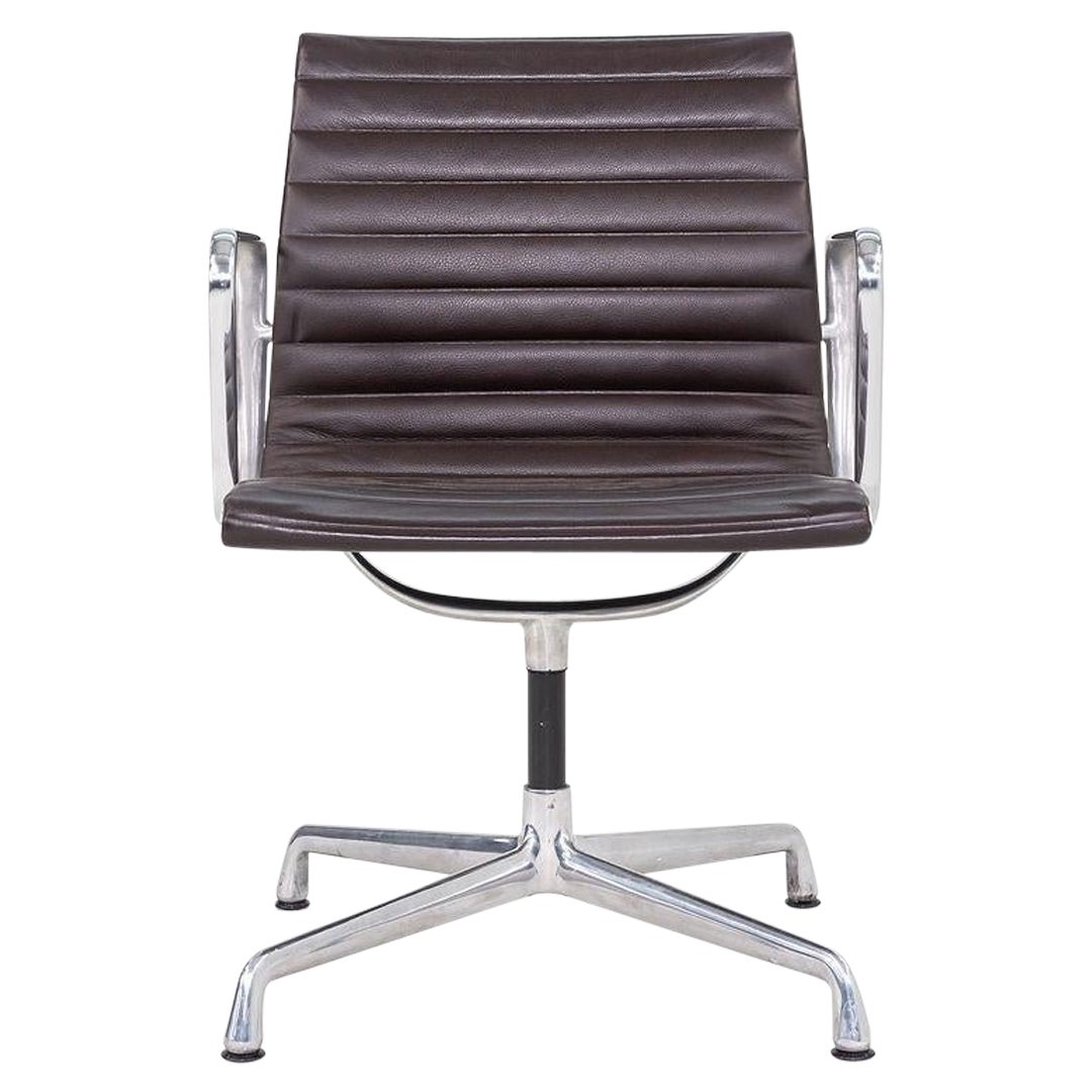 2012 Herman Miller Eames Aluminum Group Side Desk Chair Brown Leather ...