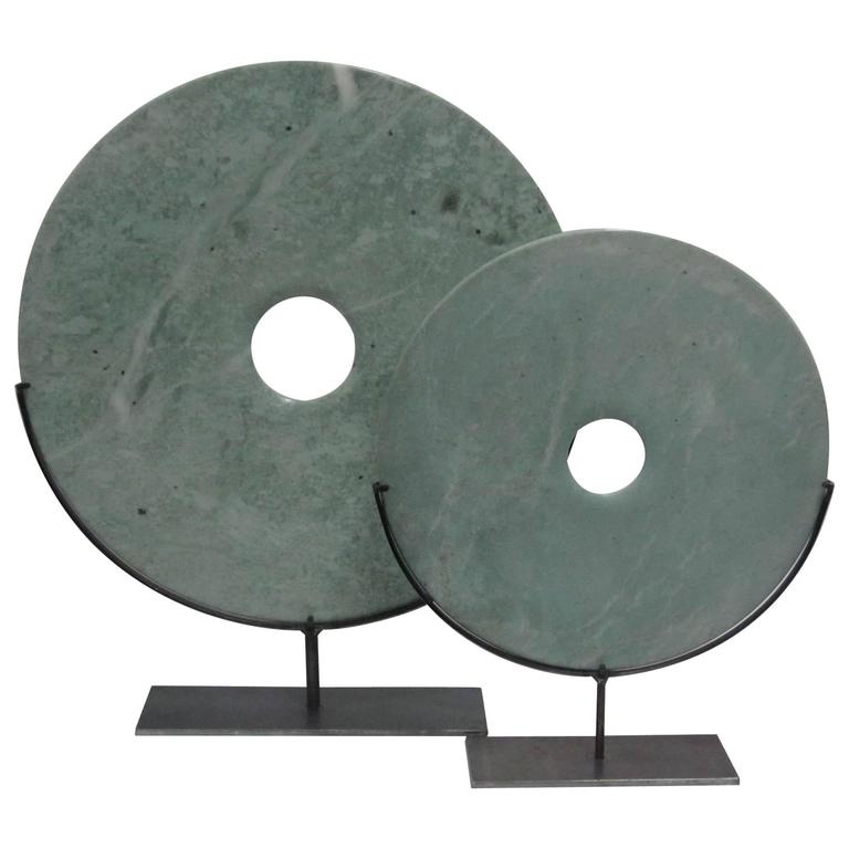 Set of Two Turquoise Jade Discs on Stands Sculptures, China ...