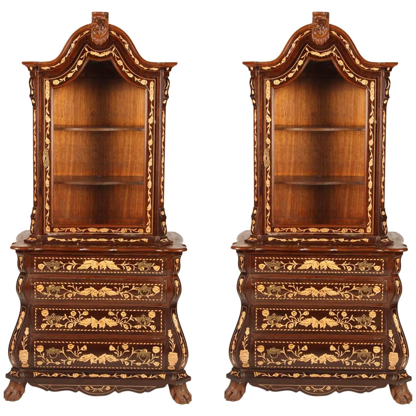 Pair of Dutch Style Vitrine Display Cabinets For Sale at 1stDibs