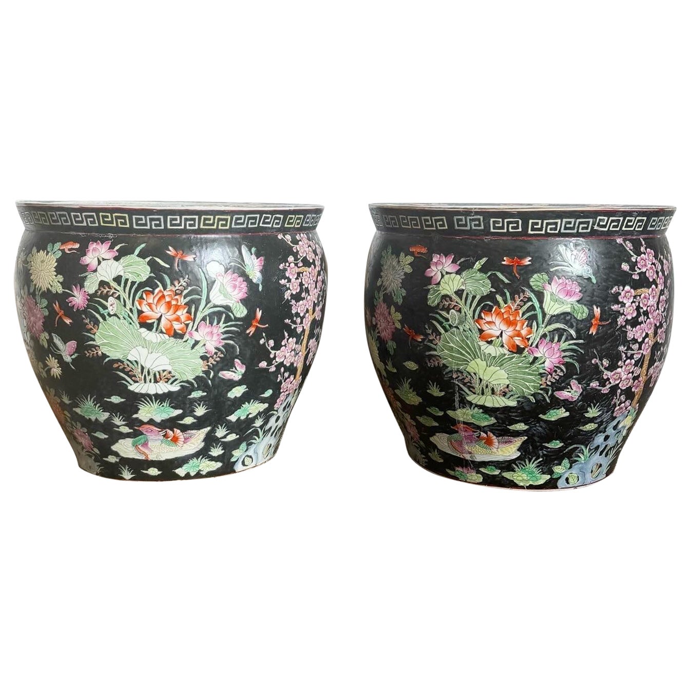 Chinese Hand Painted Fish Bowl Planer Vases For Sale at 1stDibs