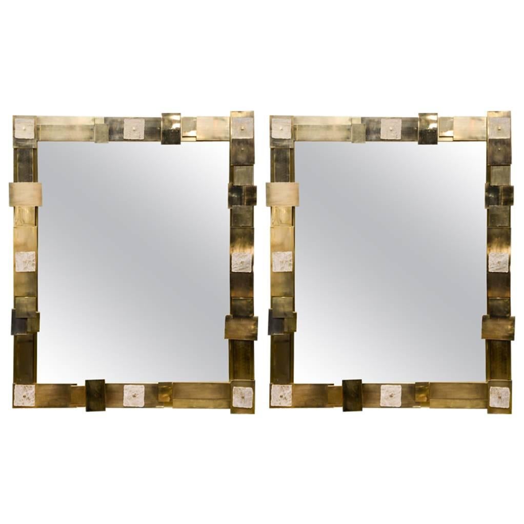 Pair of Brass and Rock Crystal Mirrors at 1stDibs