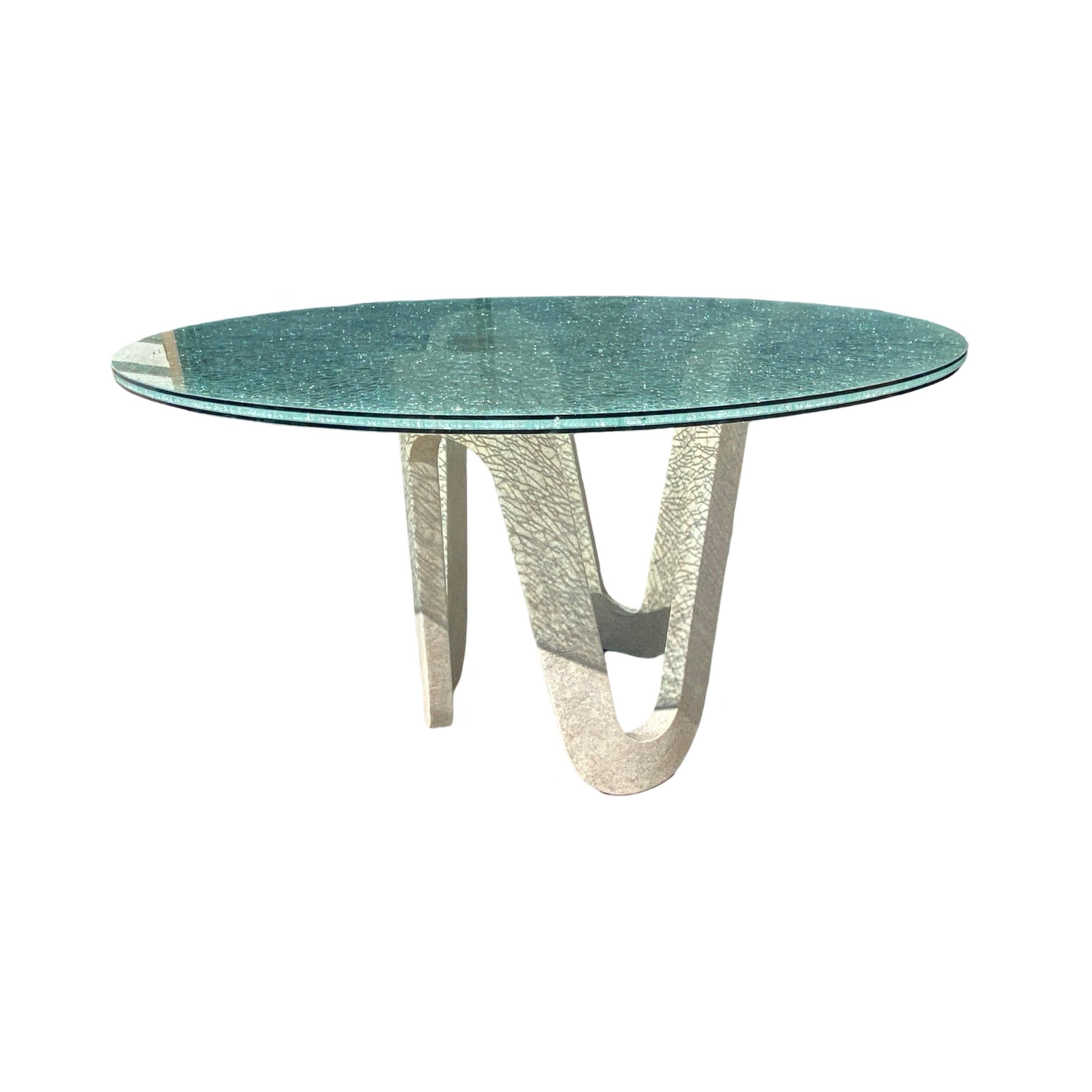 Crackle Glass Iconic Foyer-Dining table with Sculptural Modern Curved ...