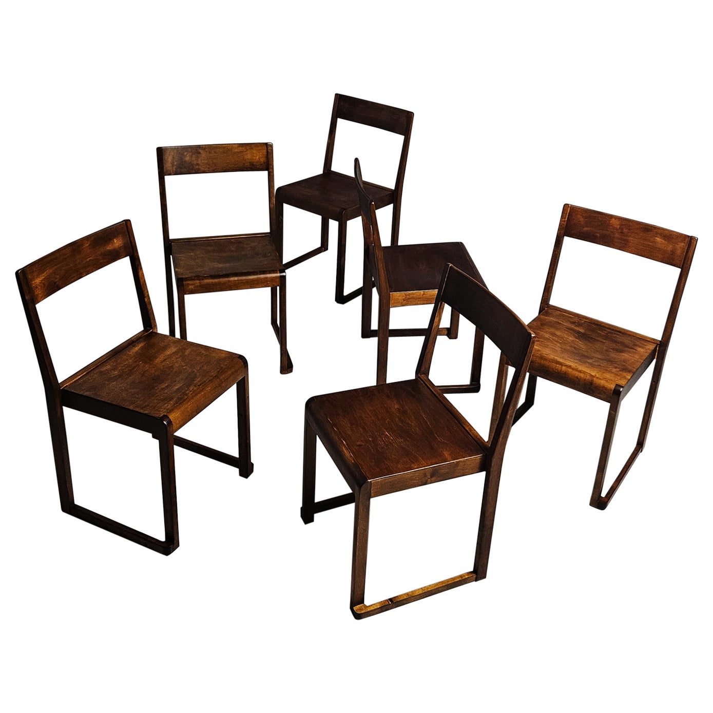 Sven Markelius Style Dark Stained Birch Stacking Chairs For Sale at 1stDibs
