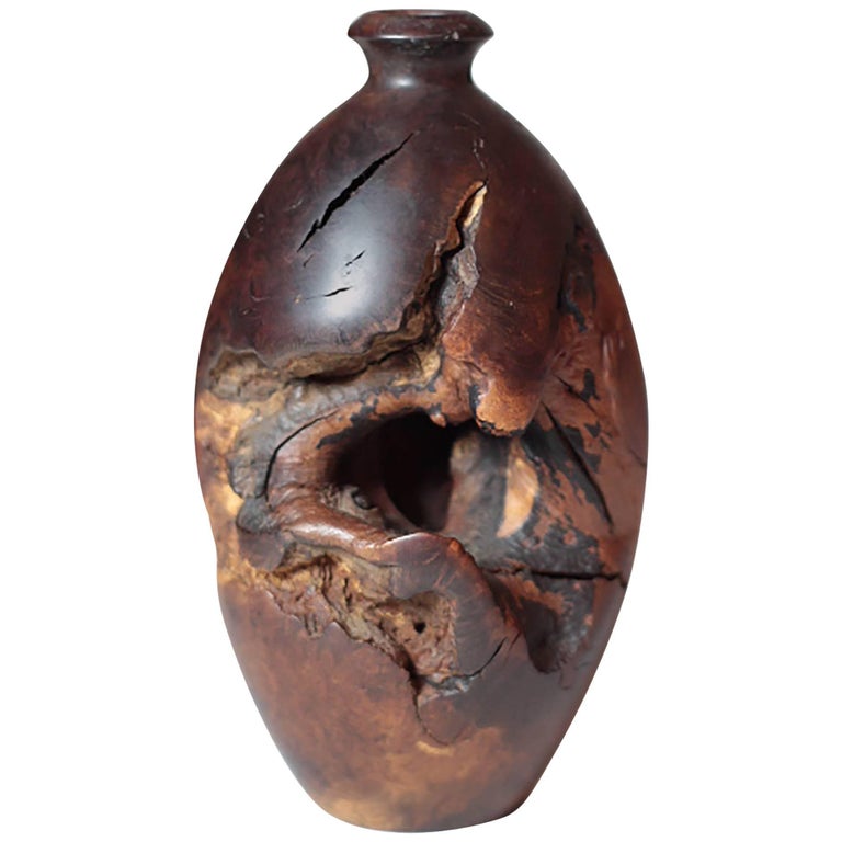 Midcentury Wooden Burl Vase For Sale at 1stDibs