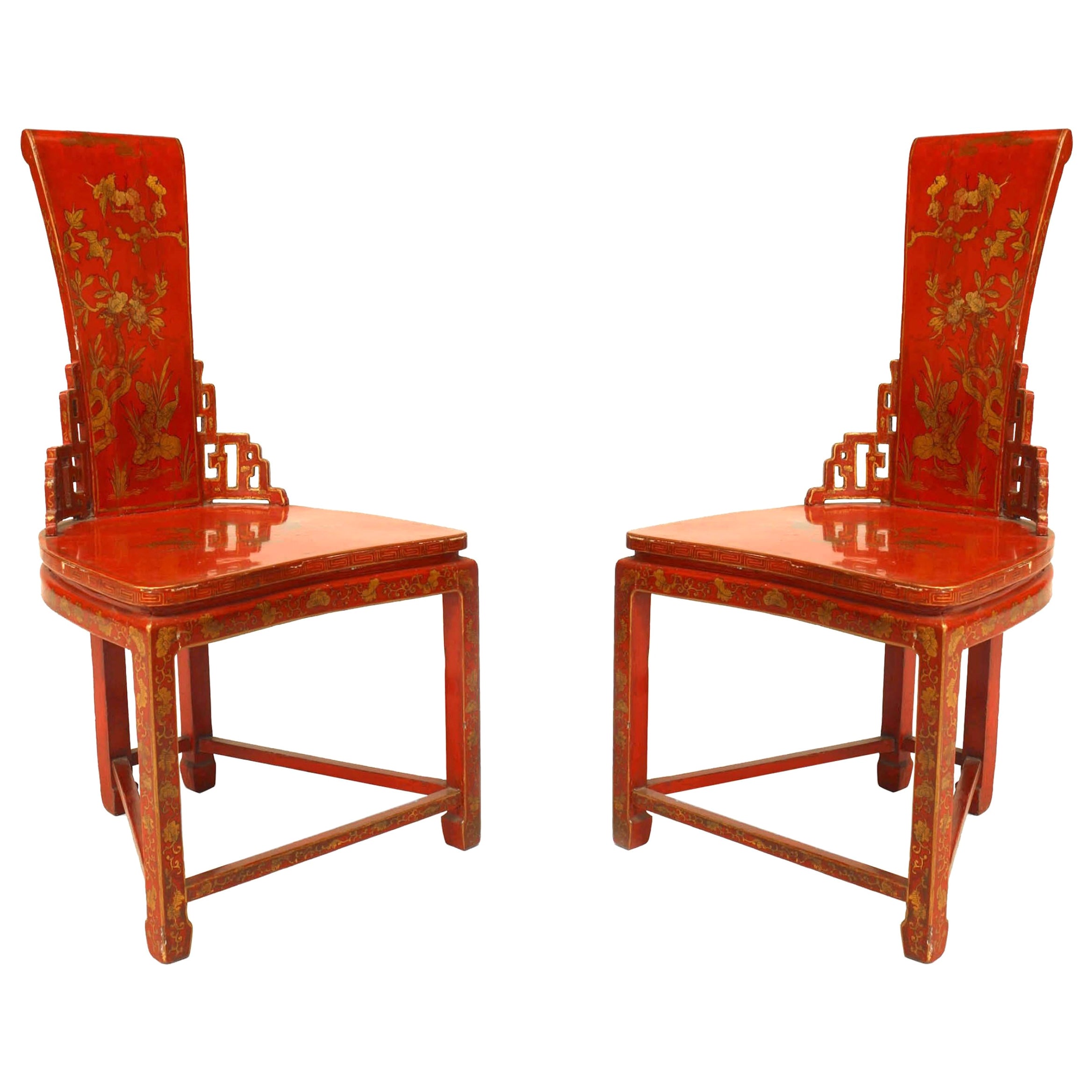 Pair of Asian Chinese (19th Cent) Red and Gilt Side Chairs For Sale at ...