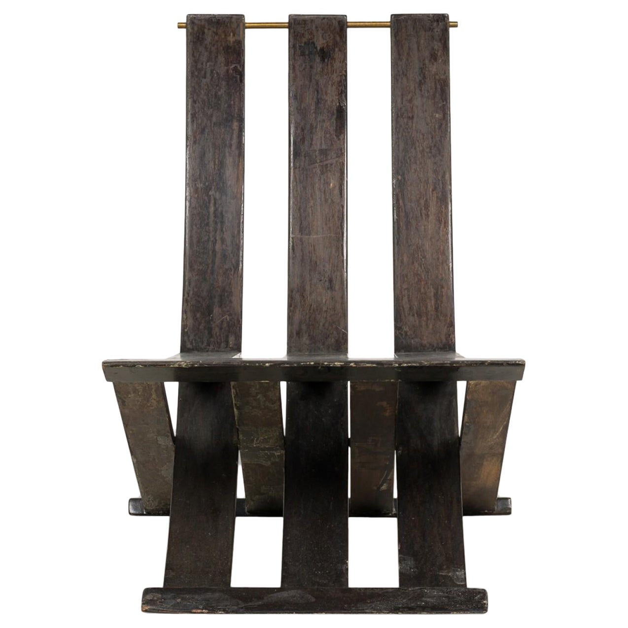 Harvey Probber Scissor Form Ebonized Wood and Black Leather Side Chair ...