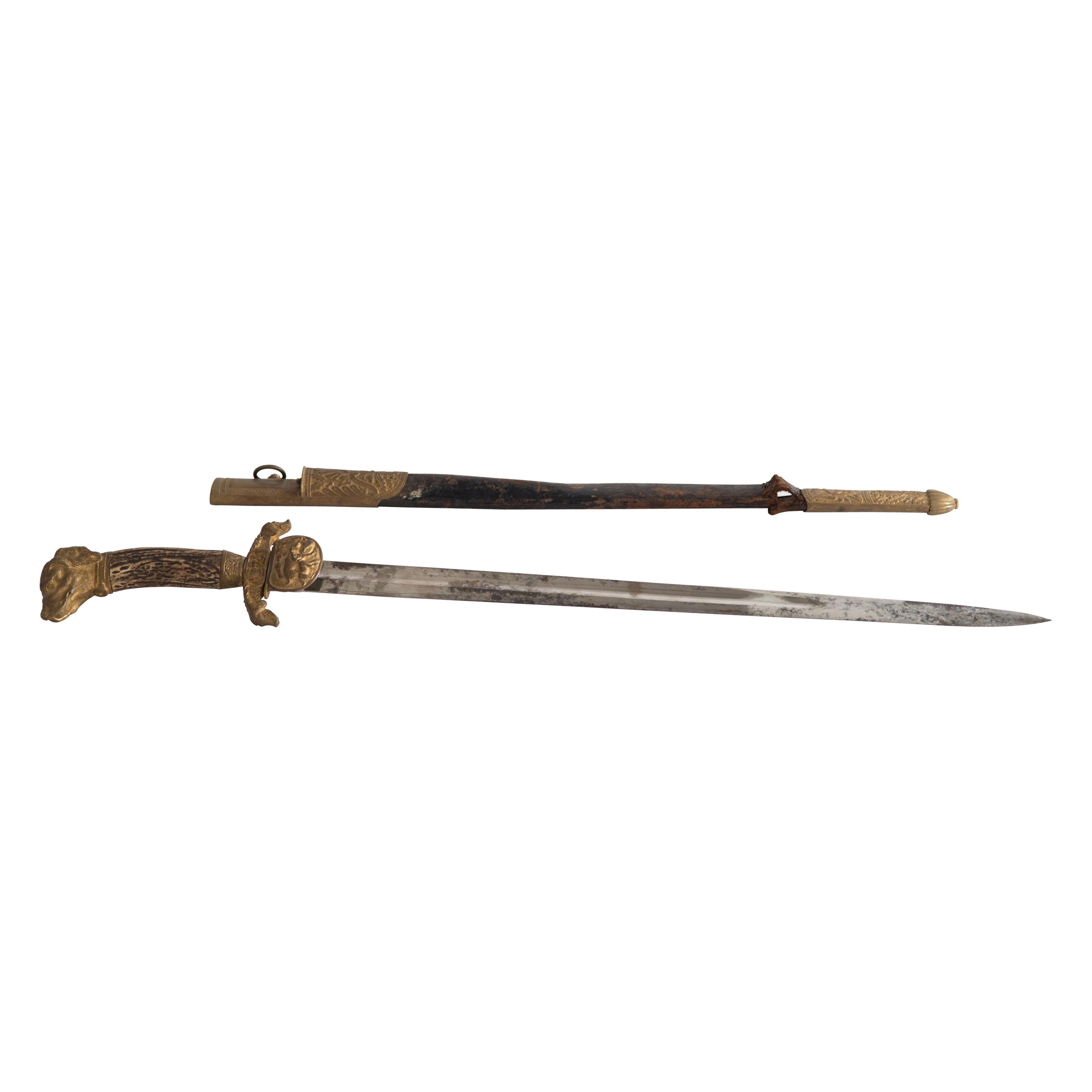 Continental Bronze Dore Ceremonial Dog Pommel Sword with Scabbard For ...