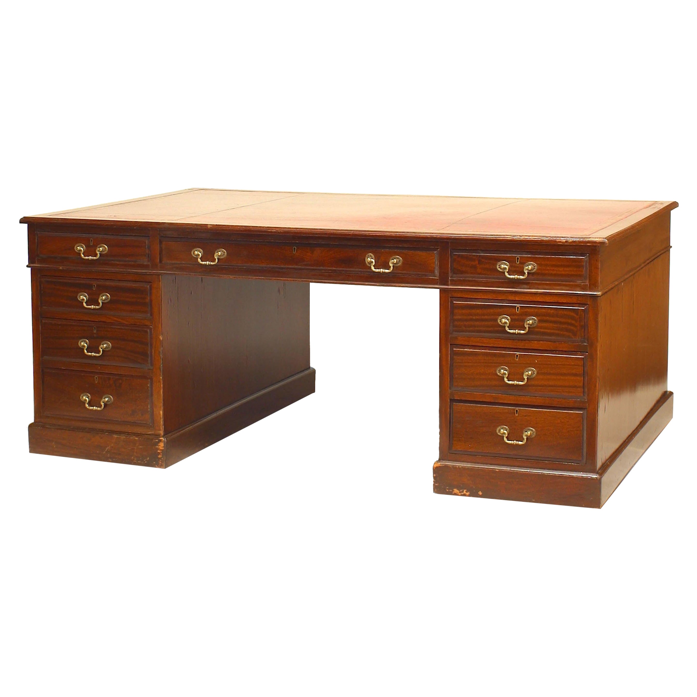 1820s English Mahogany Partner's Desk with Greek Key Leather Top For ...