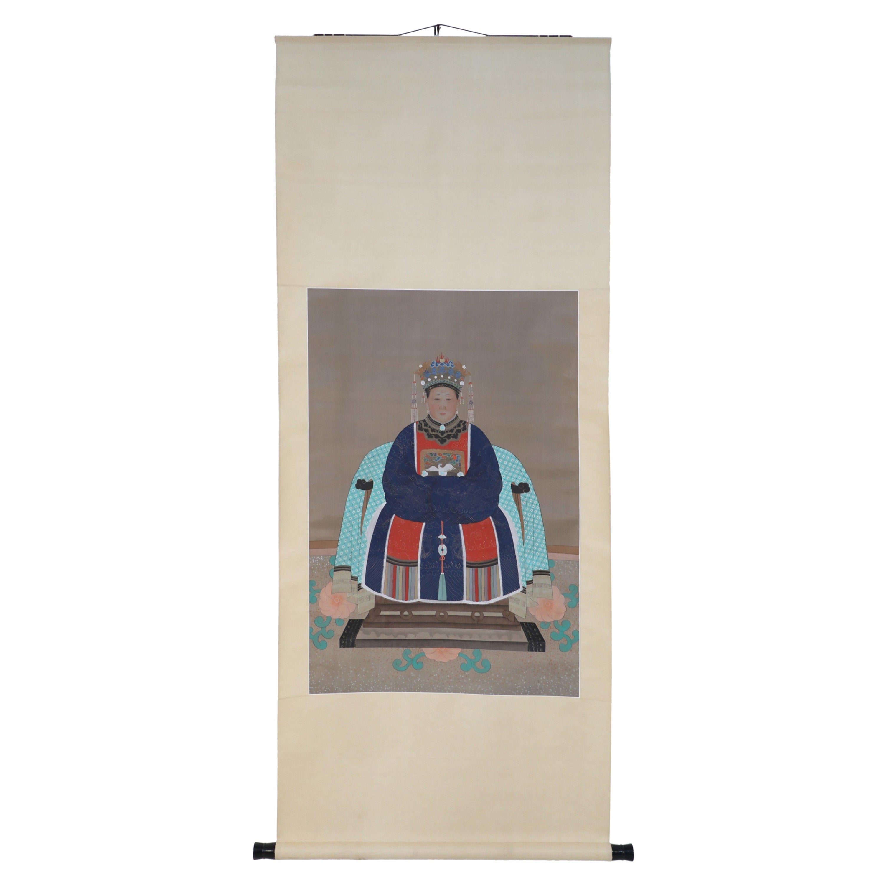 Chinese Qing Dynasty Style Paper and Silk Queen Portrait Hanging ...