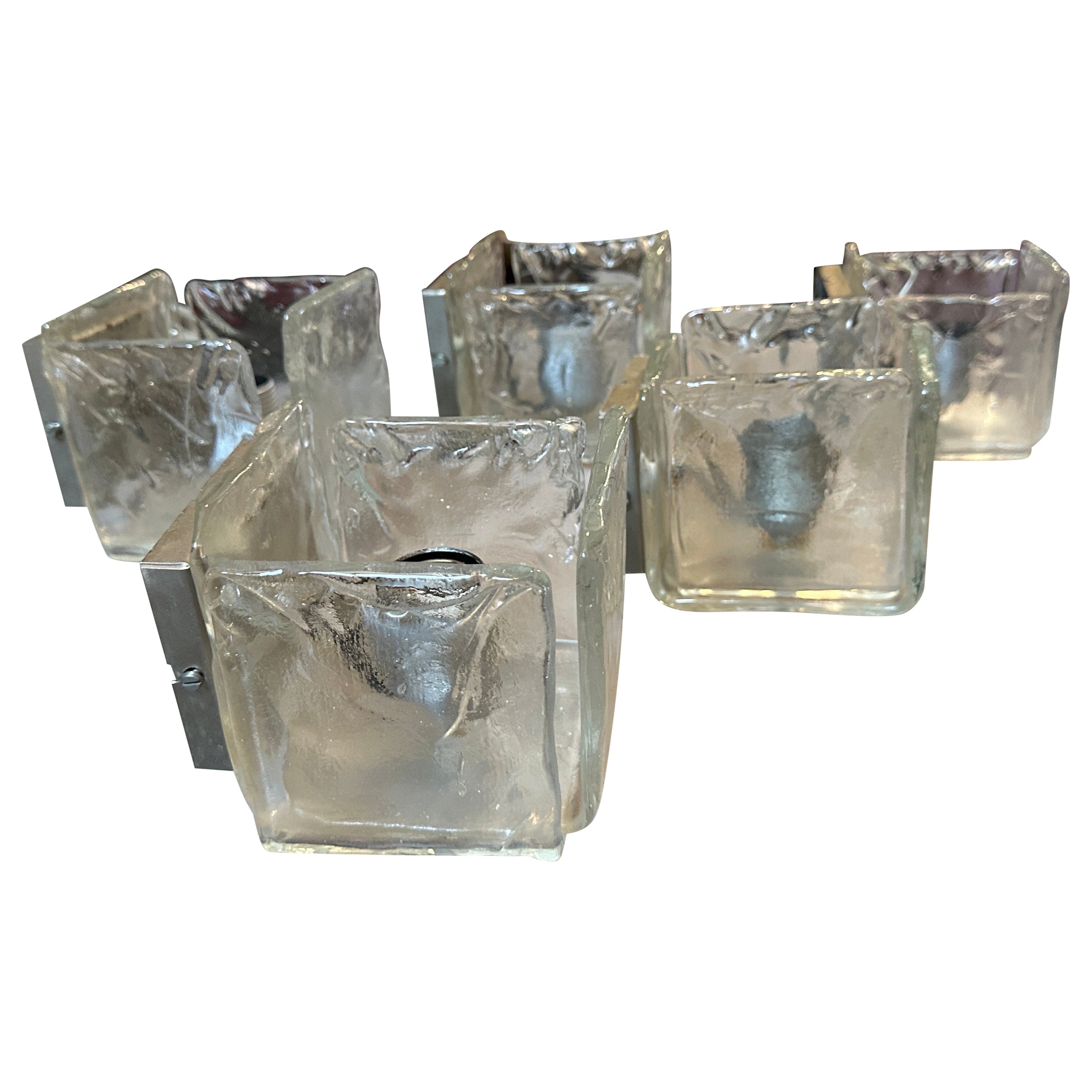 1970s Modernist Ice Murano Glass Square Wall Sconces by Toso For Sale ...