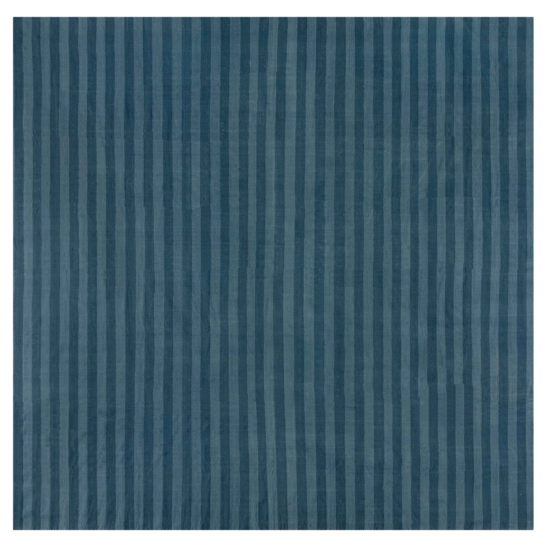 Doris Leslie Blau Midcentury Indian Dhurrie Striped Blue Cotton Rug For ...