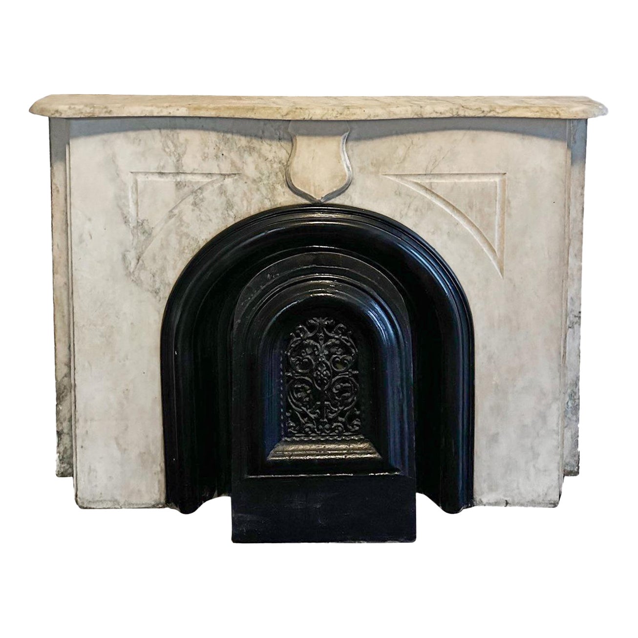 1881 Simple Arched Gray and White Marble Mantel For Sale at 1stDibs