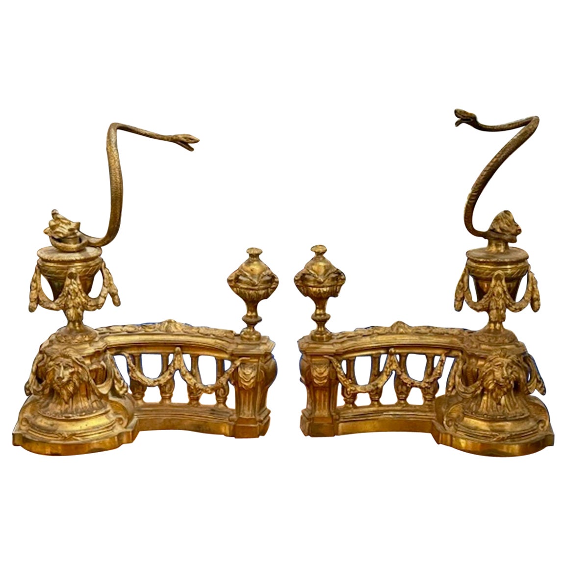 Rare Pair of Gilt Bronze Andirons For Sale at 1stDibs