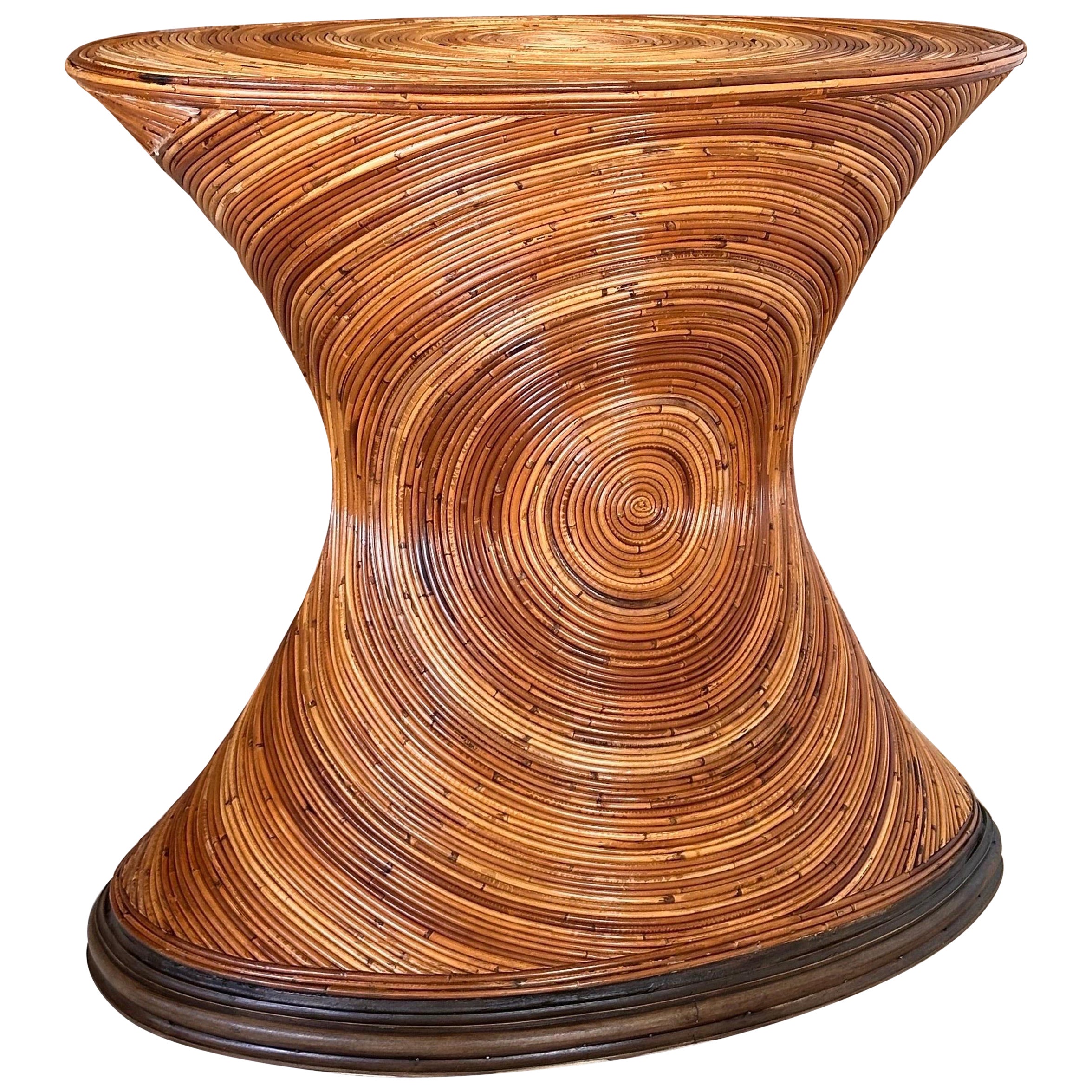 Refinished Pencil Reed Rattan Hourglass Dining Table Base or Console ...