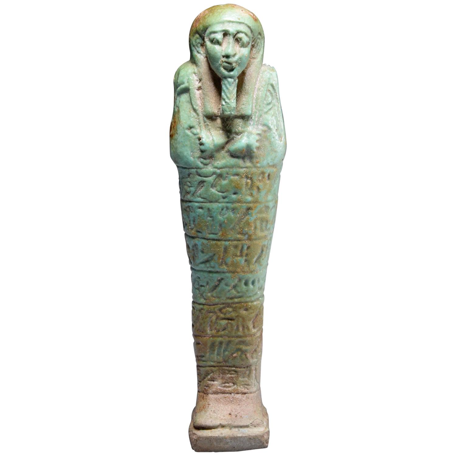 Ancient Egyptian Green Faience Shabti Figure - 664 Bc at 1stdibs