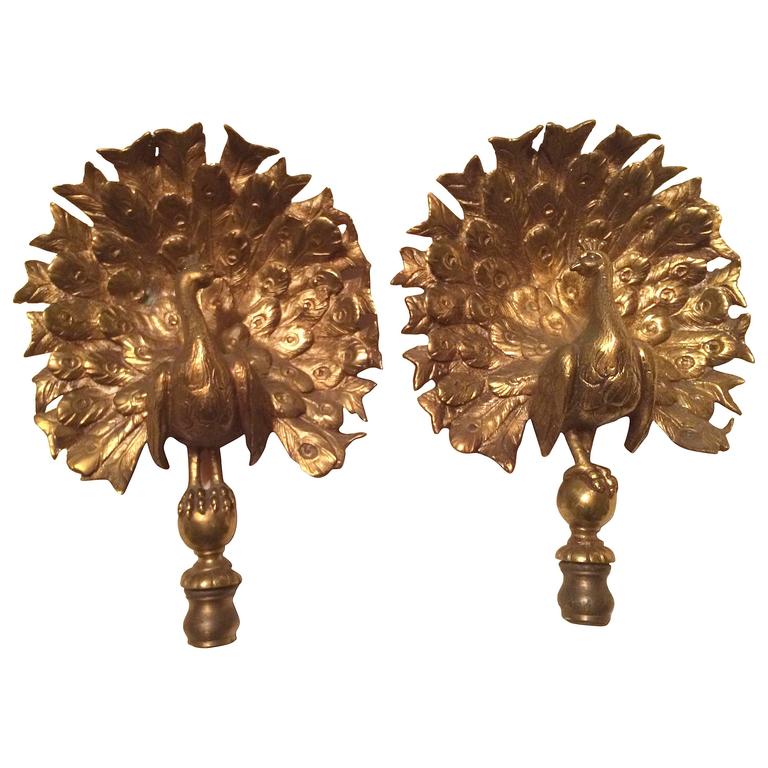 Pair of Bronze Peacock Finials at 1stDibs