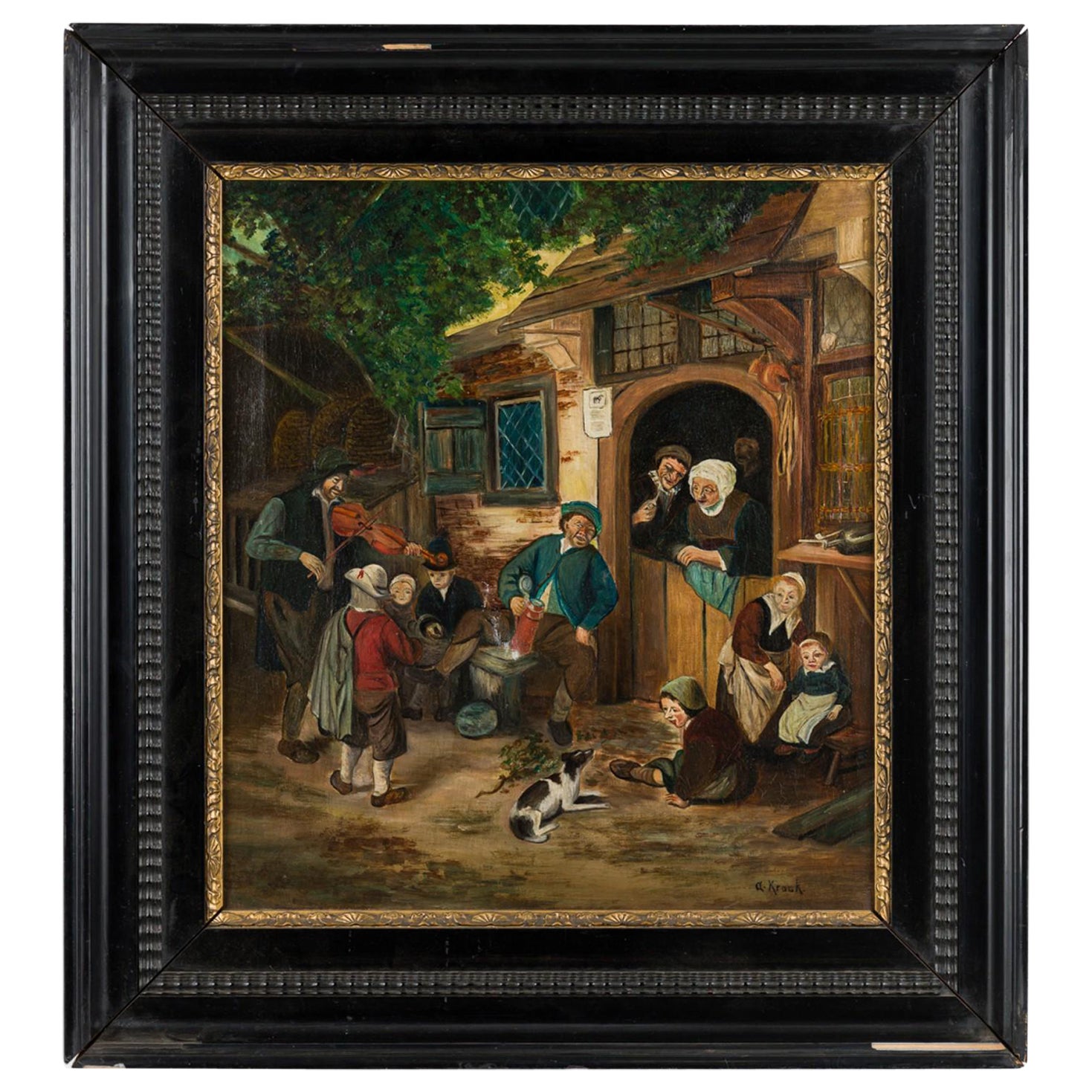 Dutch Oil Painting of House Gathering For Sale at 1stDibs