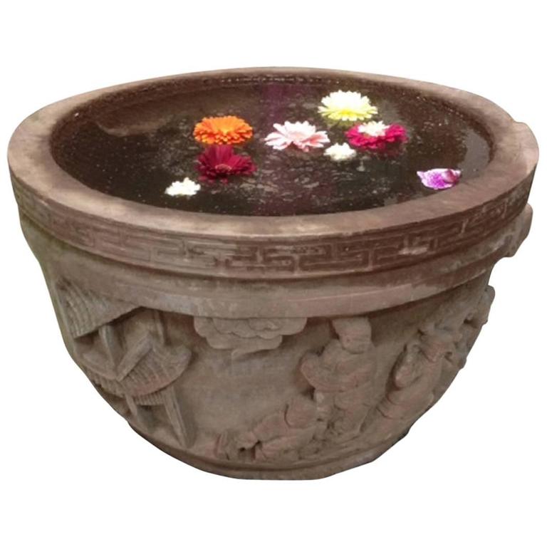 China Huge Hand-Carved Round Garden Stone Planter or Water Basin at 1stDibs