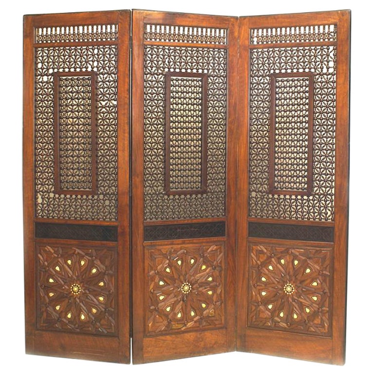 Middle Eastern Moorish Teak 3-Fold Screen For Sale at 1stDibs