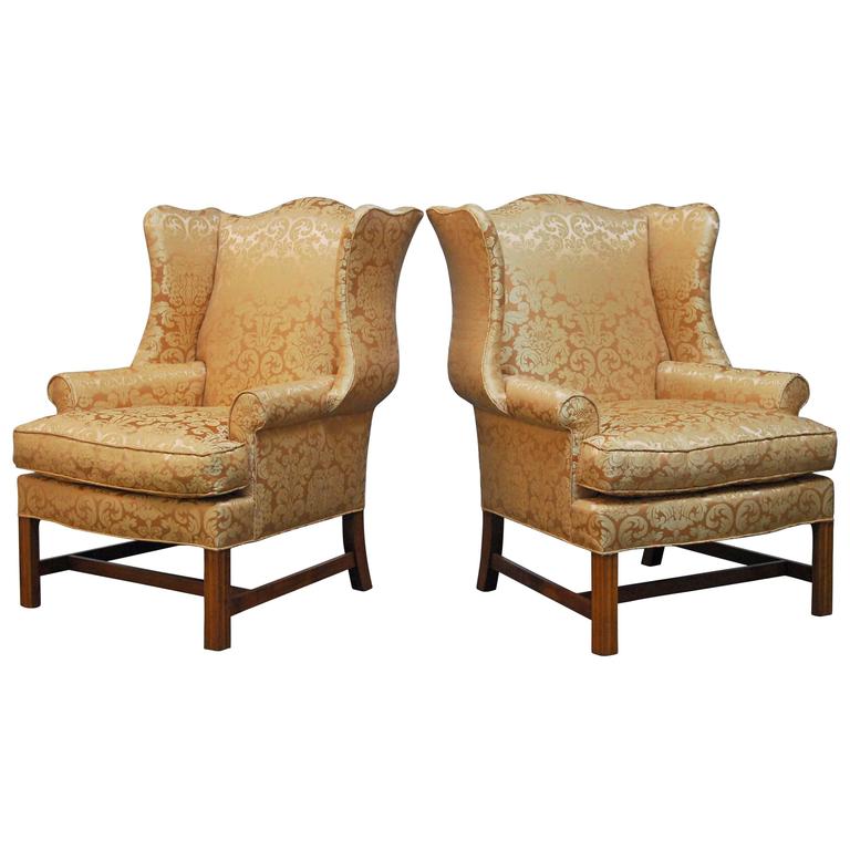 Chippendale Design Rose Quartz Wing Chairs at 1stDibs