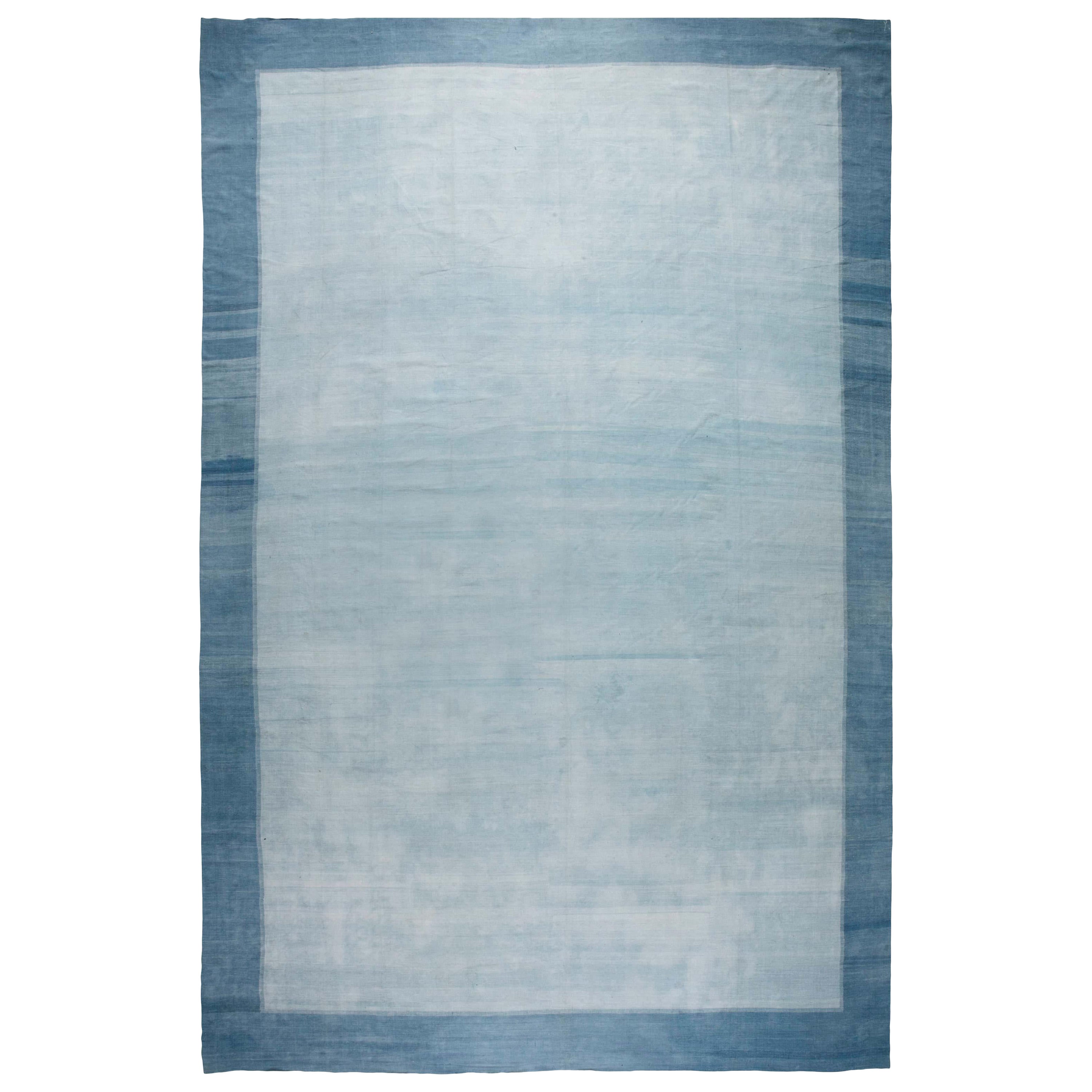 Doris Leslie Blau Midcentury Indian Dhurrie Striped Blue Cotton Rug For ...