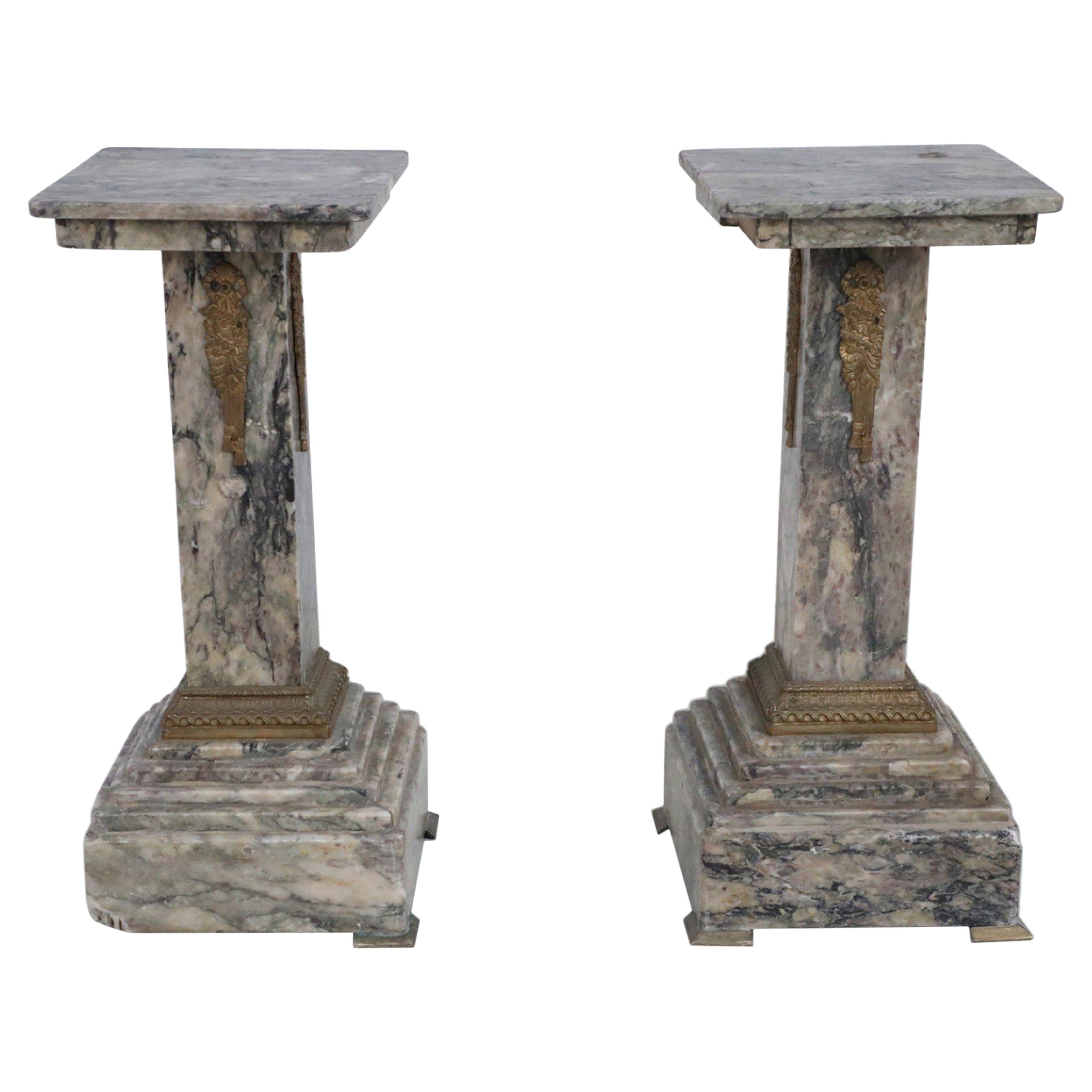 Pair of French Louis XVI Style Gray Marble and Bronze Display Pedestals ...