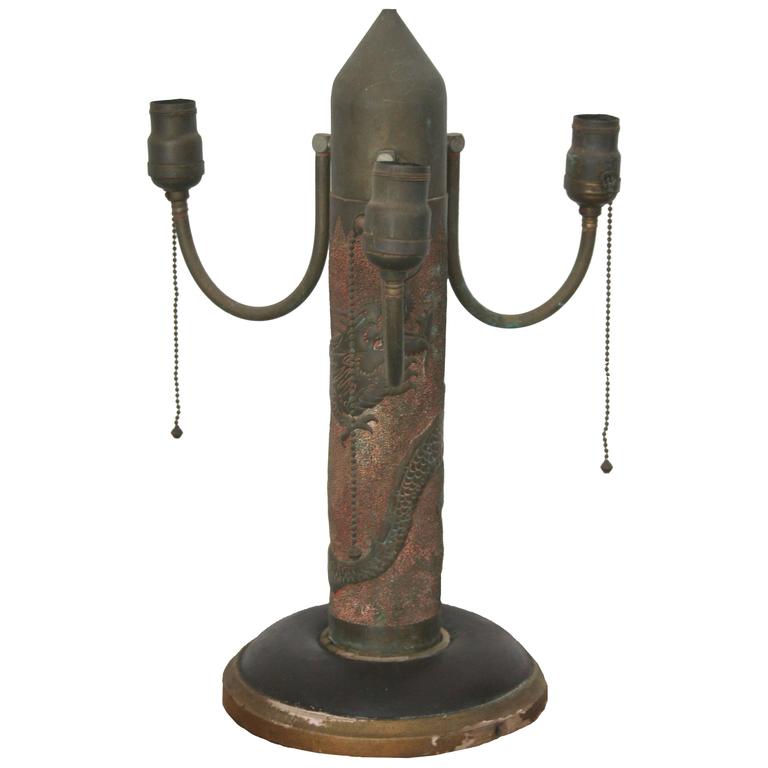 WW I Trench Art Lamp with Dragon For Sale at 1stdibs
