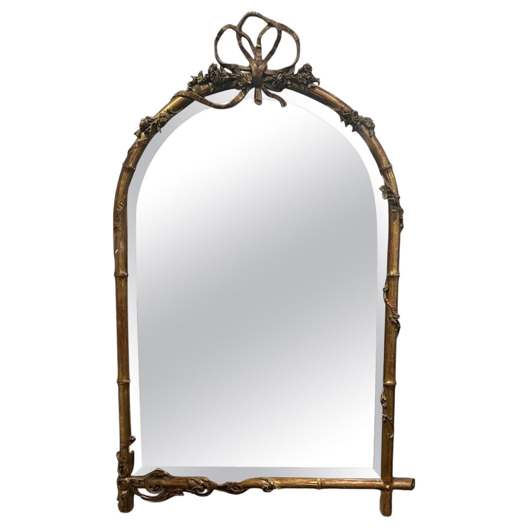 Pink Round Gesso/ Pine Mirror Bow Crown For Sale at 1stDibs