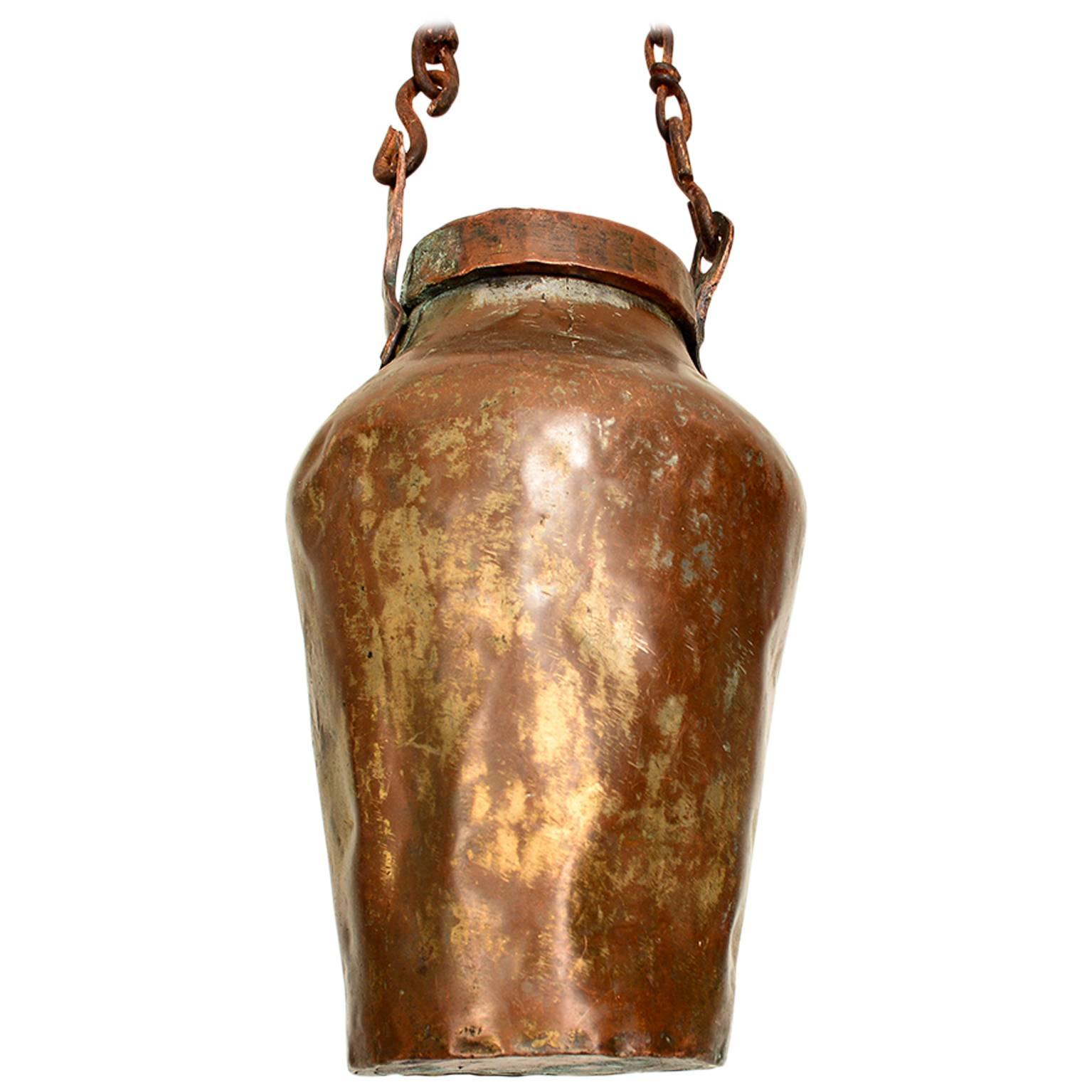 Antique Brass Container with Original Chain at 1stDibs