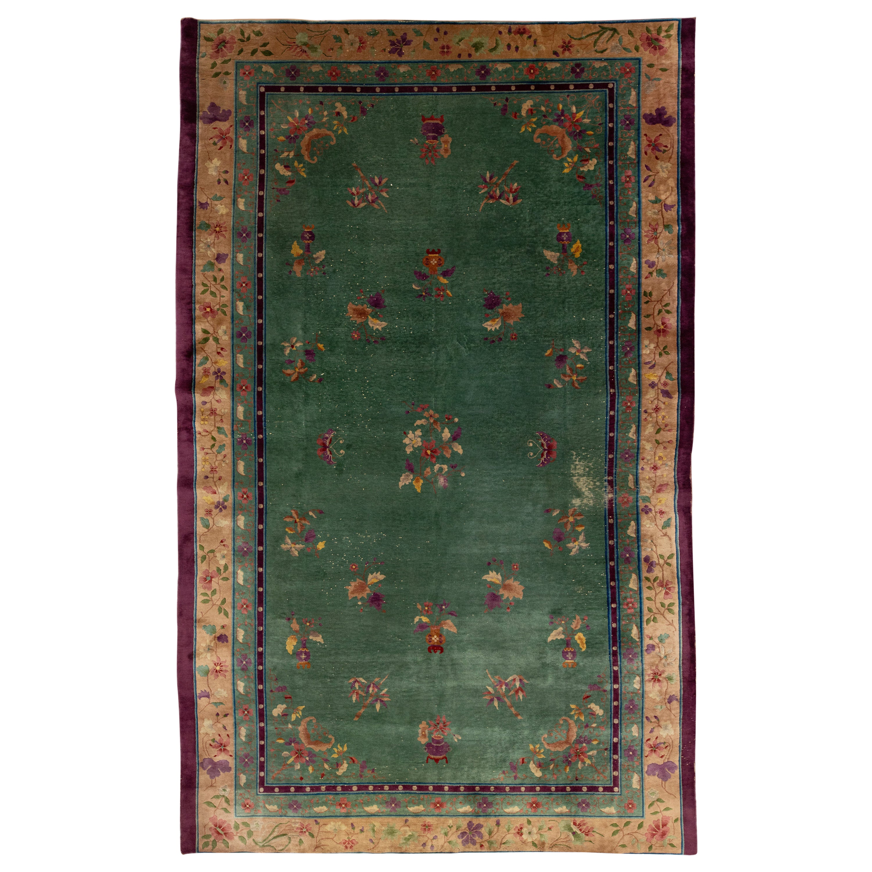 Room Size Antique Peking Designed Chinese Wool Rug Handmade In Green ...